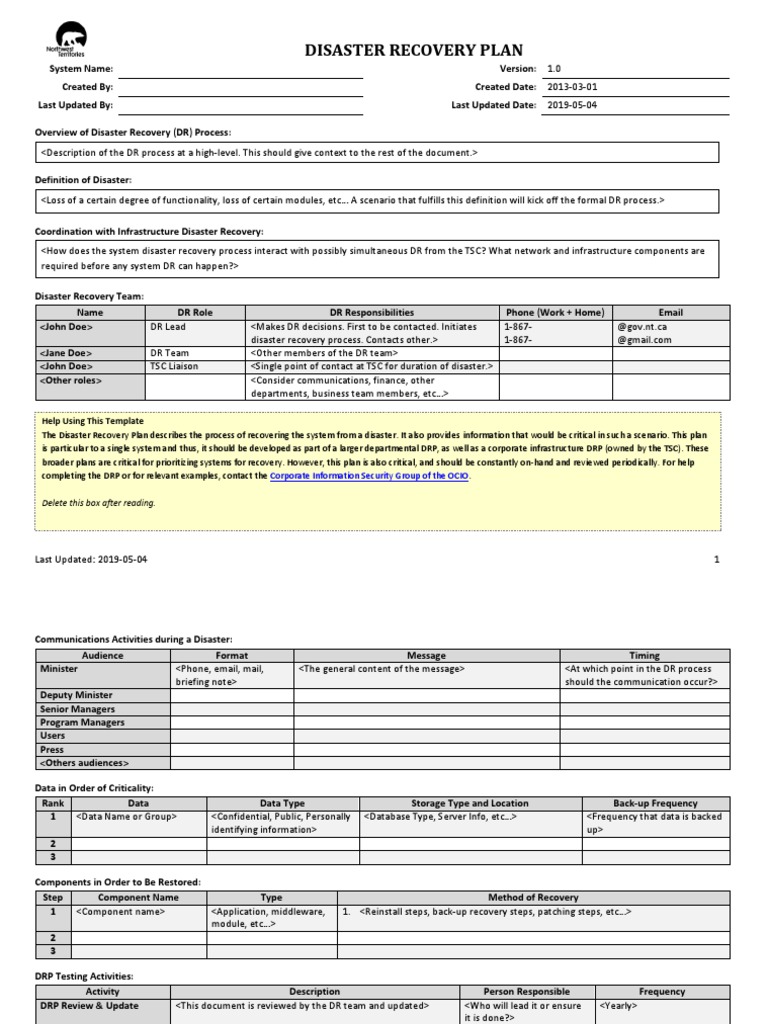 Disaster Recovery Plan: Help Using This Template | PDF | Disaster ...