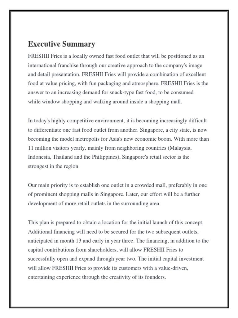 Executive Summary | PDF | Fast Food | Retail