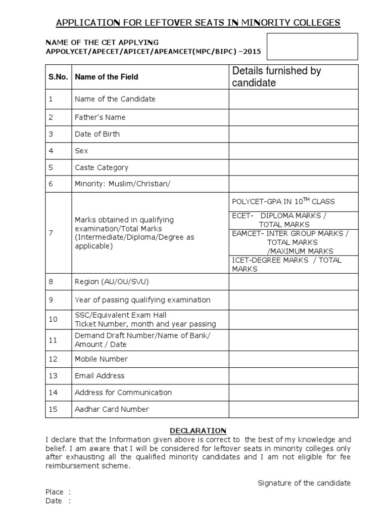 Minority Application Proforma2015 | PDF