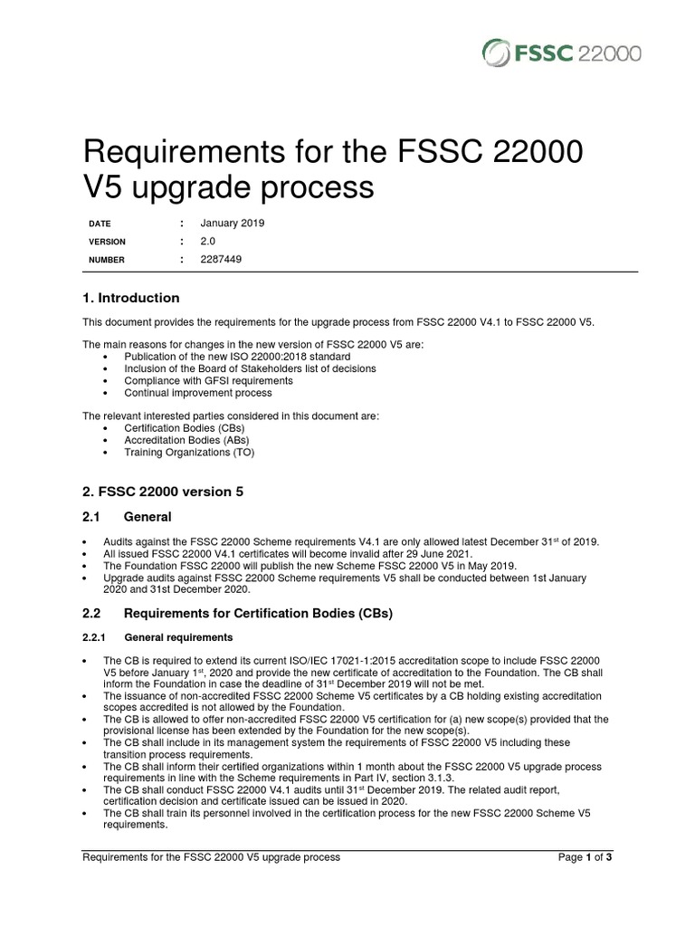 Requirements For The FSSC 22000 V5 Upgrade Process | PDF | Audit ...
