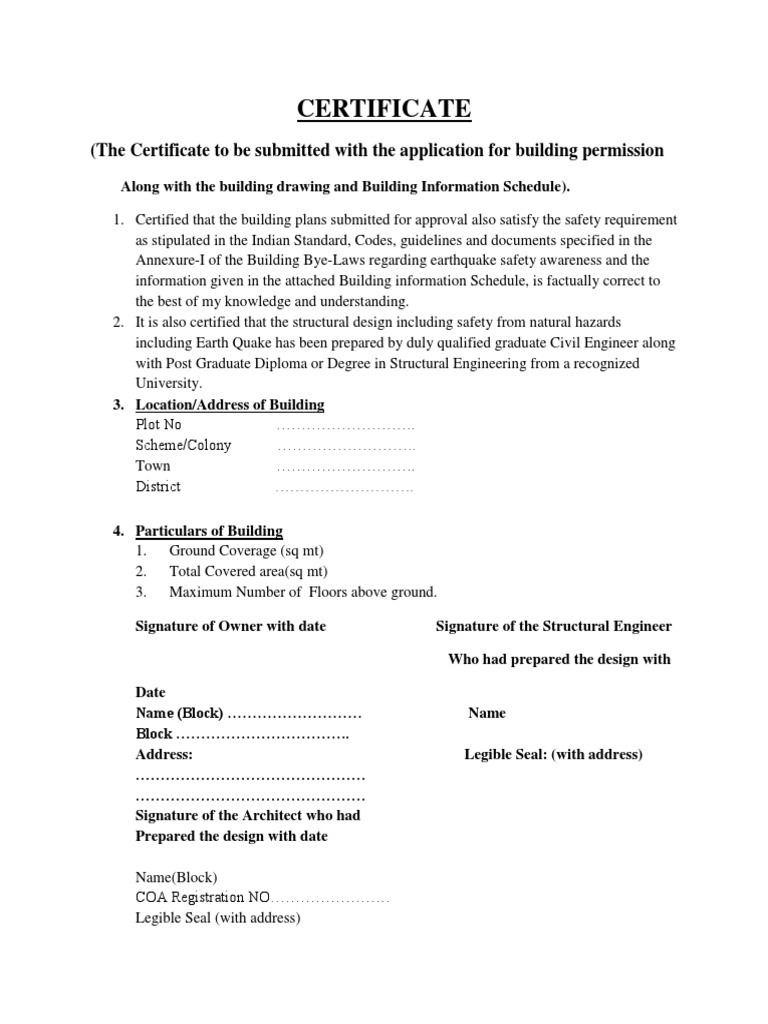Building Approval Certificate Details | PDF