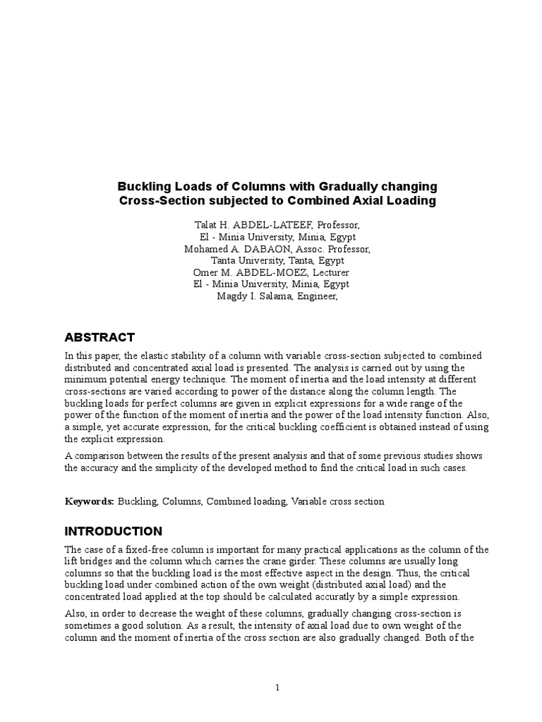 Buckling Loads of Columns With Gradually Changing Cross-Section ...