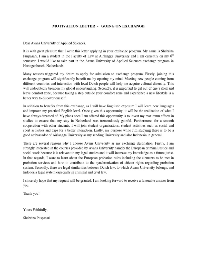 Motivation Letter | PDF | Motivation | Motivational