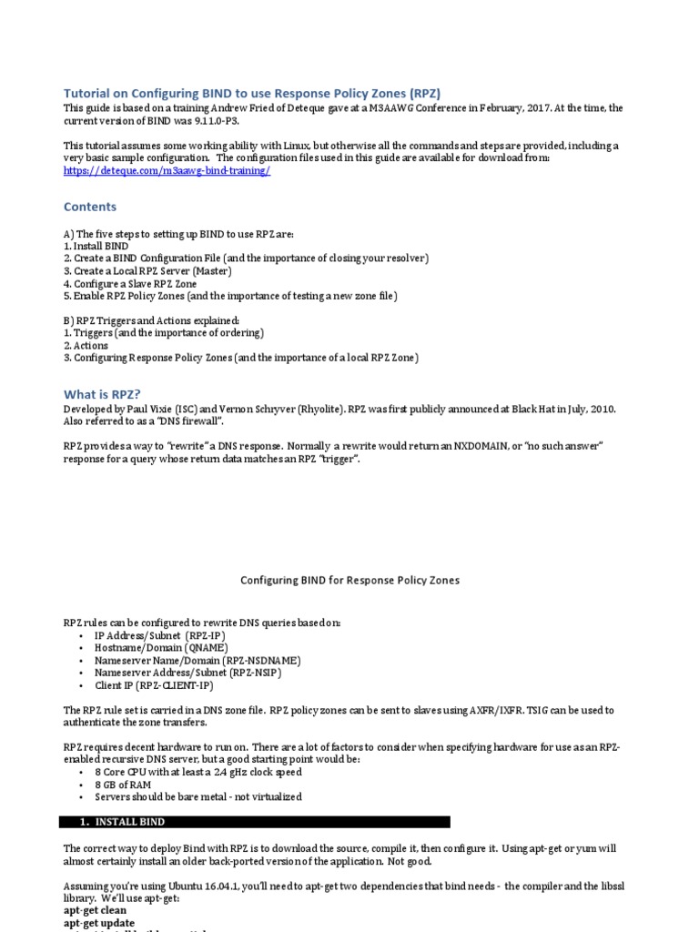 Tutorial On Configuring BIND To Use Response Policy Zones (RPZ) | Download Free PDF | Domain ...