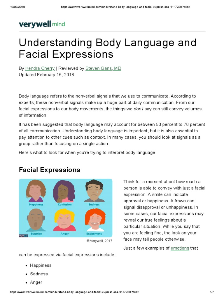 Understanding Body Language And Facial Expressions Pdf Body