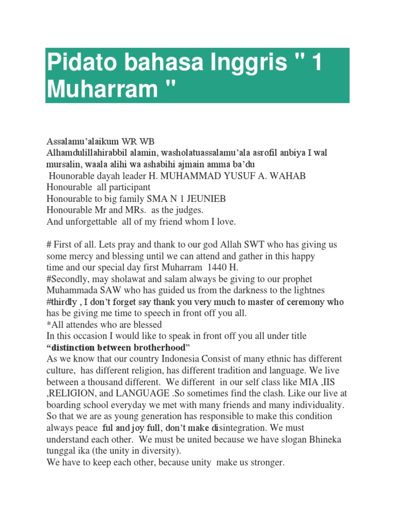 Contoh Pidato Bahasa Inggris | PDF | Muhammad | Religious Faiths