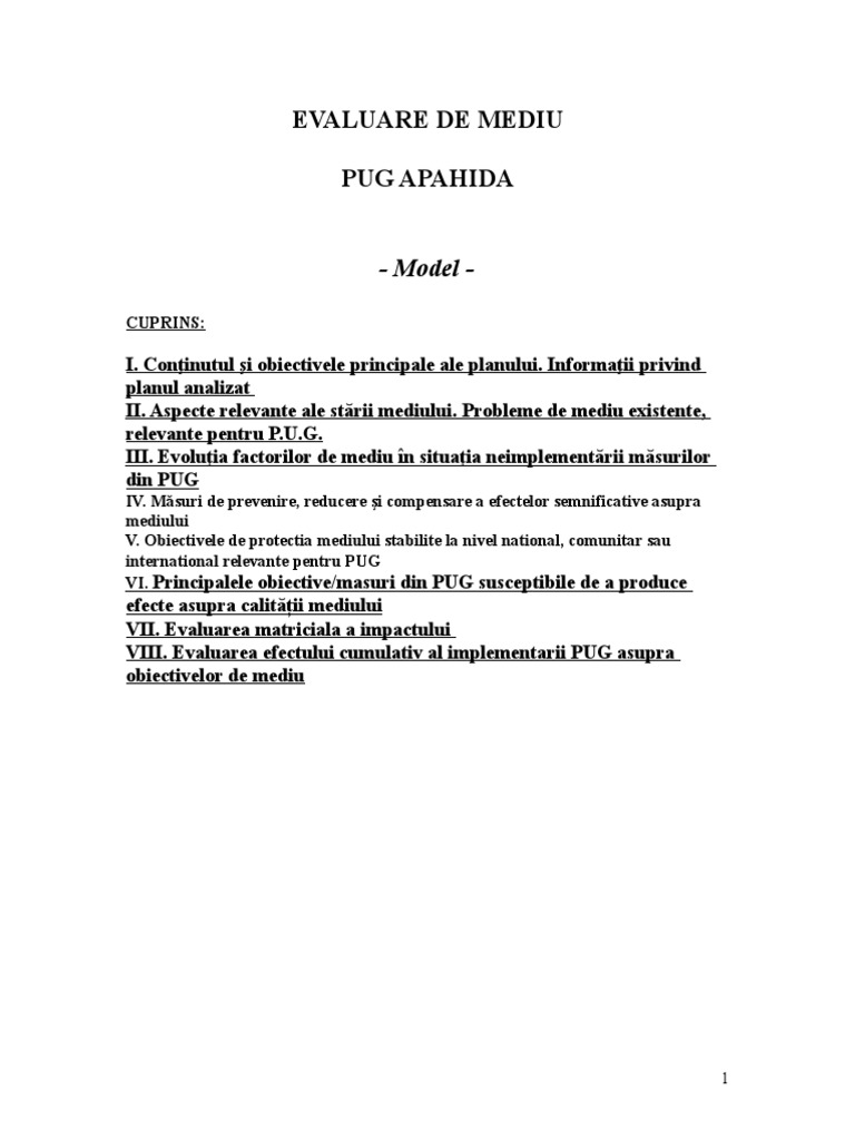 05 - Model Evaluare de Mediu PUG Apahida | PDF