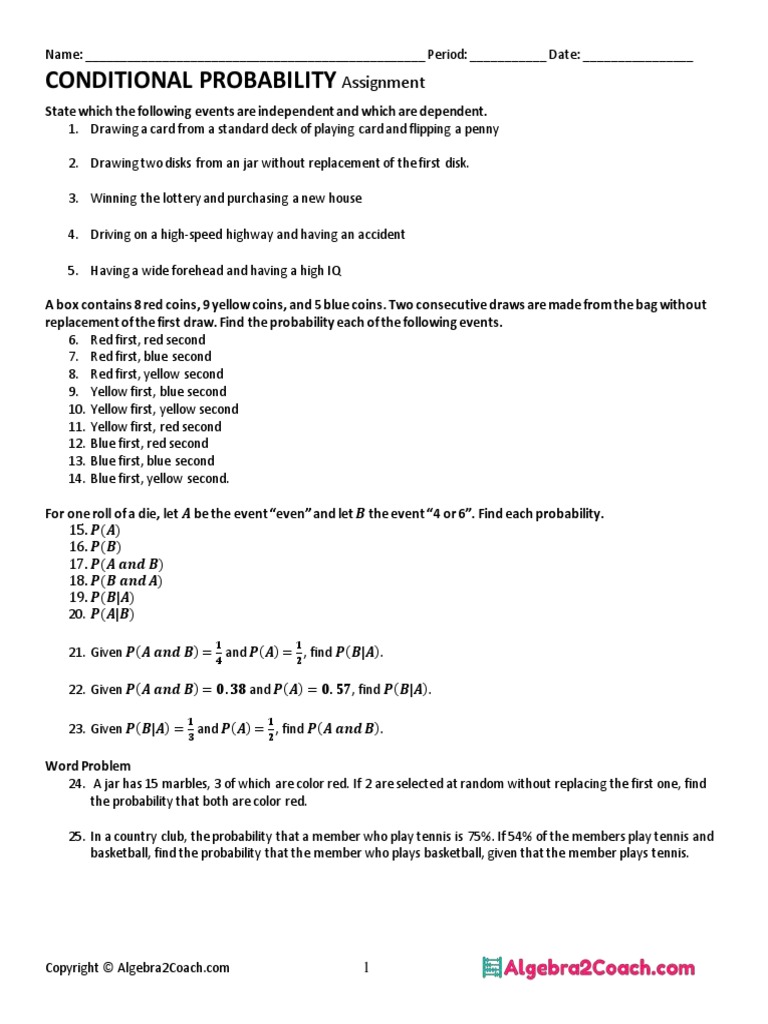 Conditional Probability: Assignment | PDF | Collecting | Leisure
