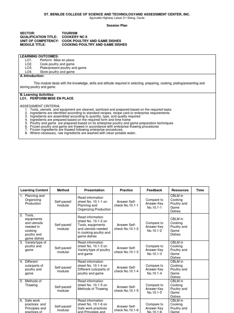 TR Cookery NC II | PDF | Poultry | Hygiene