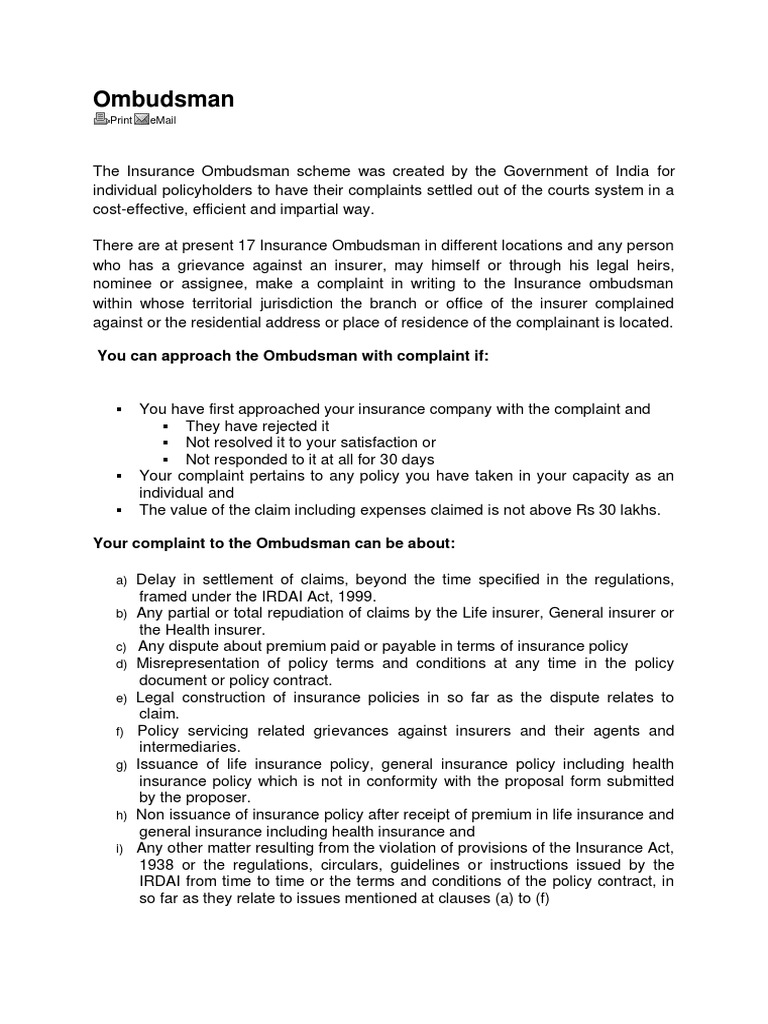 Ombudsman: Your Complaint To The Ombudsman Can Be About | Download Free ...