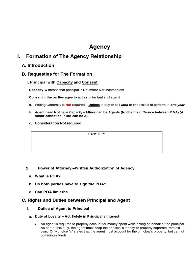 Agency: I. Formation of The Agency Relationship | PDF | Law Of Agency ...
