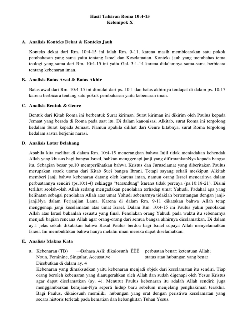 Hasil Tafsiran Roma 10 | PDF