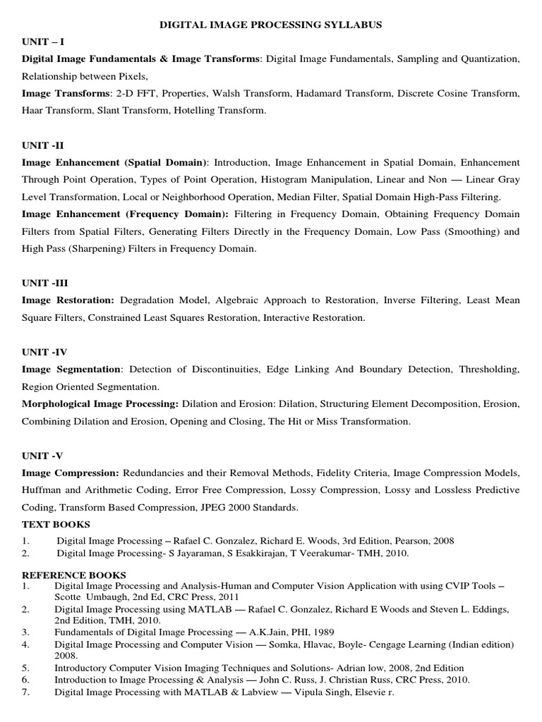 DiGITAL IMAGE PROCESSING Syllabus | PDF | Data Compression | Computer ...