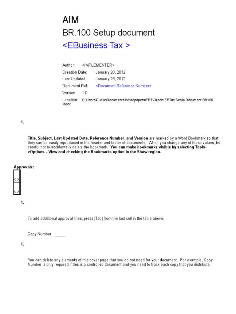 BR.100 EBusiness Tax Setup Document | PDF | Electronic Business ...