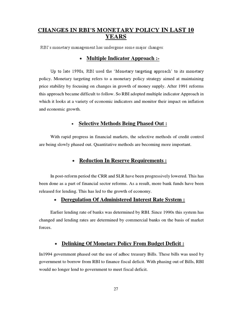 Rbi Project | PDF | Reserve Bank Of India | Monetary Policy