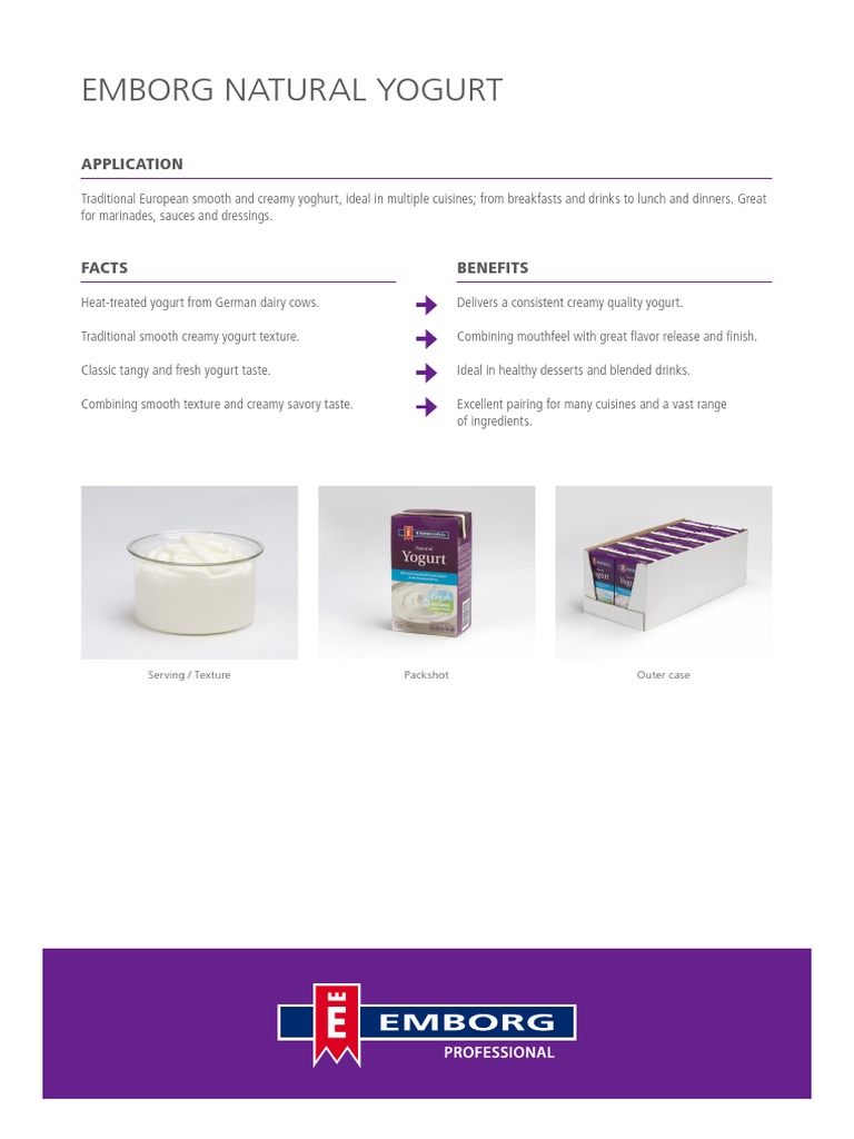 Emborg Natural Yogurt Product Sheet A4 | PDF | Yogurt | Taste