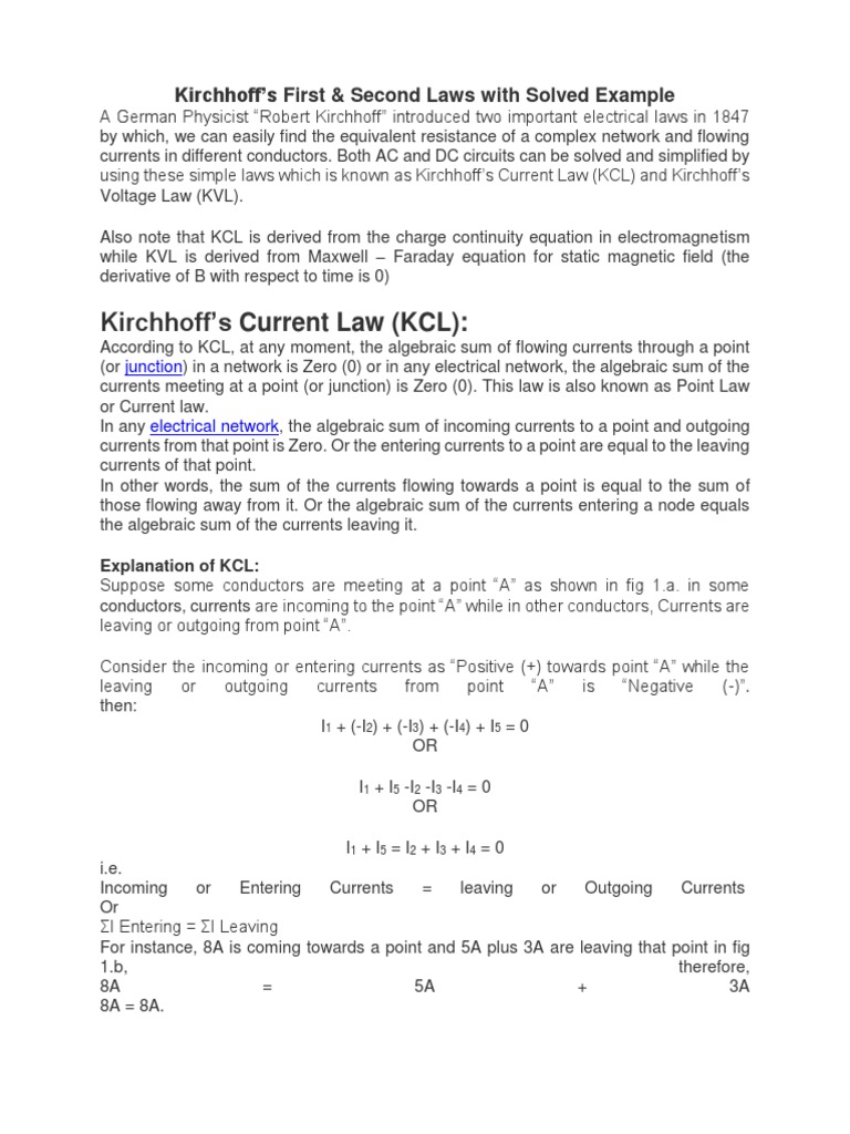 Kirchhoff's Current Law (KCL) :: Kirchhoff's First & Second Laws With ...