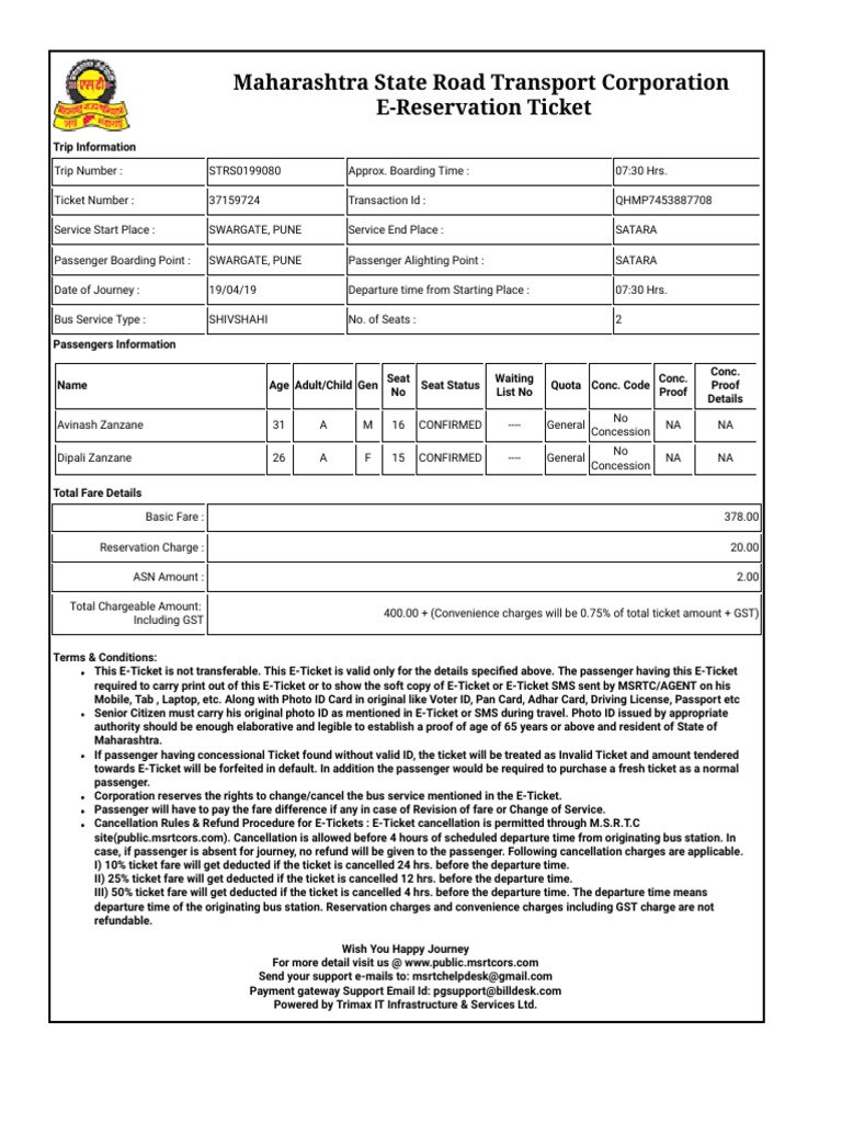 MSRTC - Online Reservation System PDF | PDF | Identity Document ...