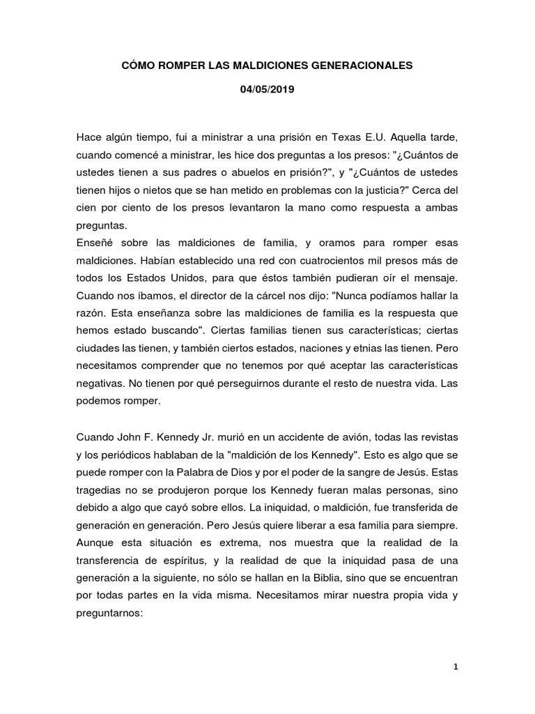 Rompiendo Maldiciones Generacionales Pdf La Unción Pecado