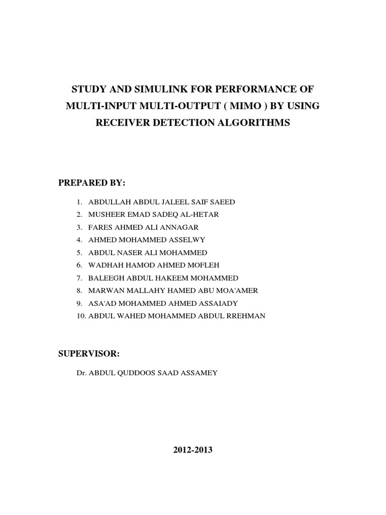 Study and Simulink For Performance of - Multi-Input Multi-Output (Mimo) by Using - Receiver ...