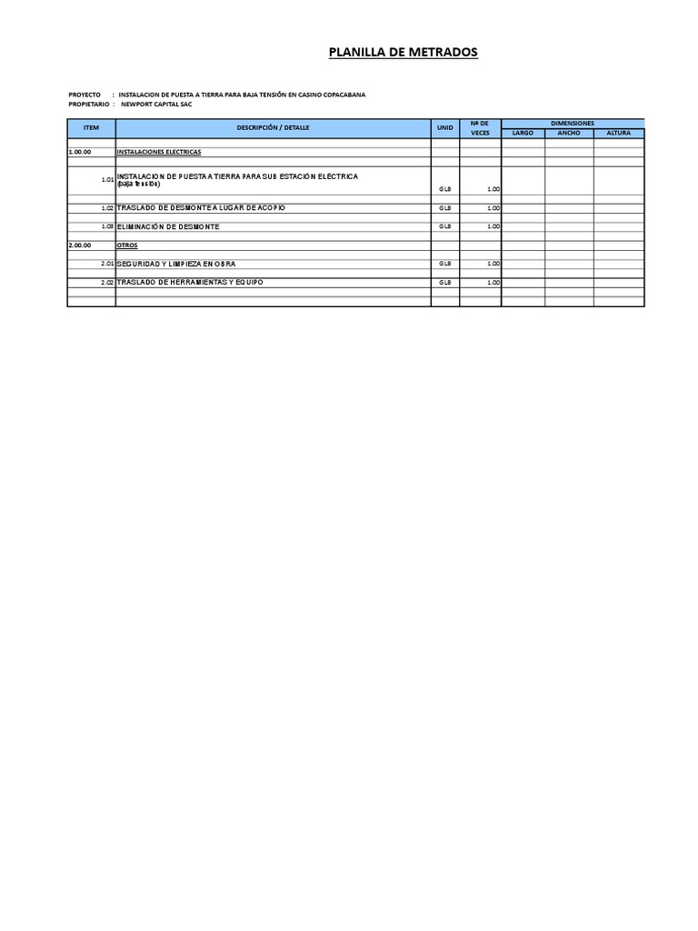 Planilla de Metrados-Instalaciones Electricas | PDF