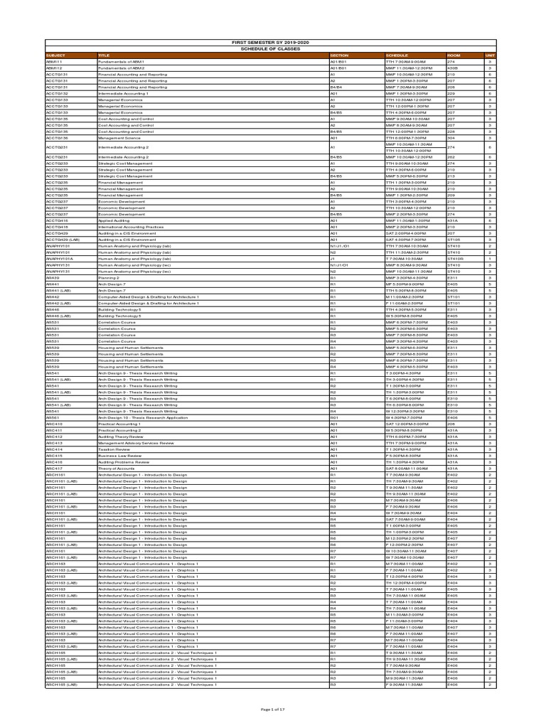 First Semester Sy 2019-2020 - Schedule of Classes | PDF | Science ...