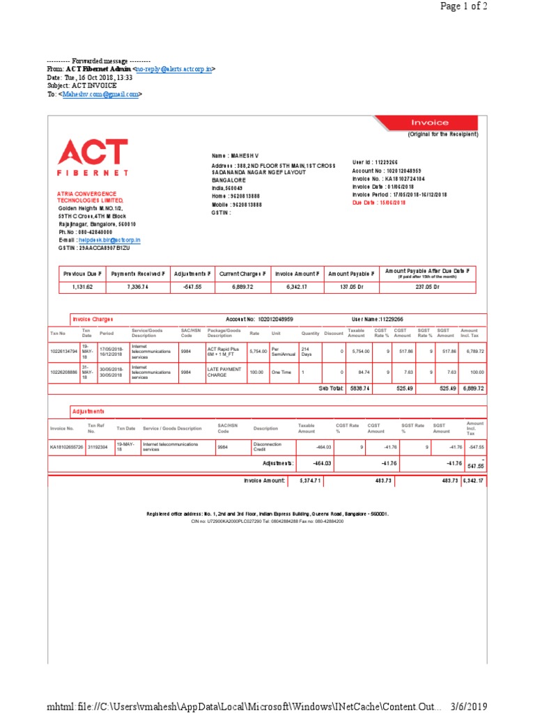 Act Invoice | PDF | Invoice | Taxes