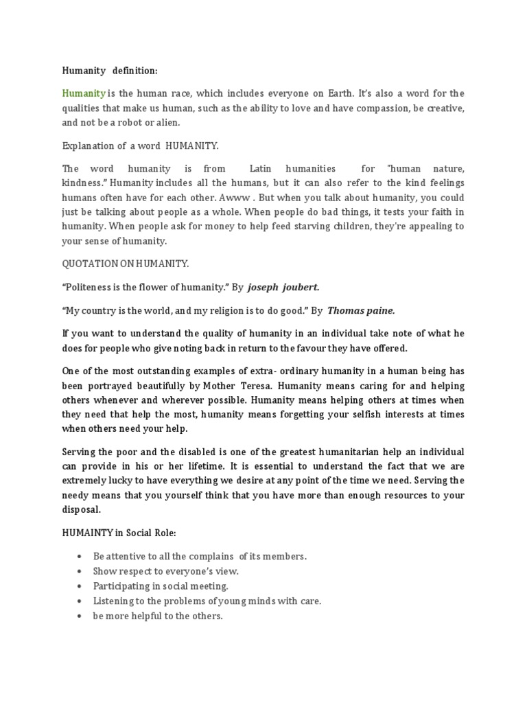 Humanity Definition | PDF | Psychological Concepts | Philosophical Theories