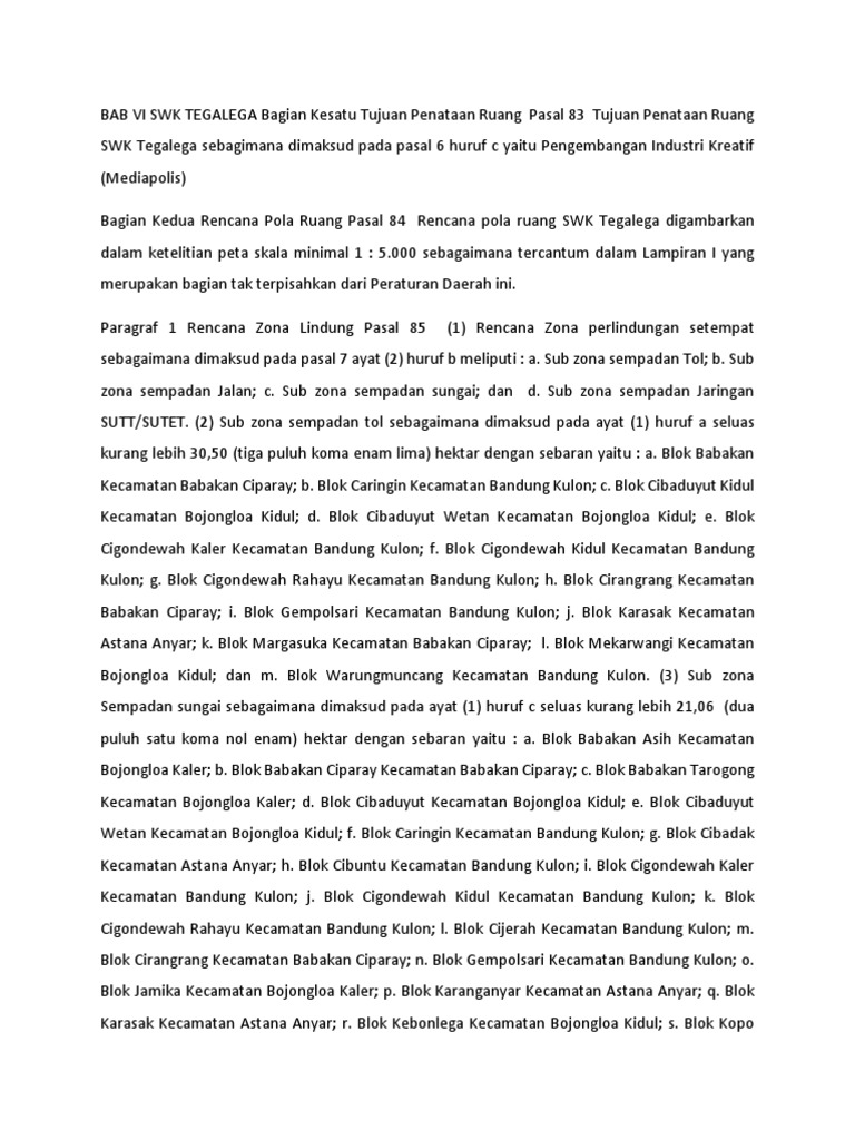 RDTR Kota Bandung BAB IV SWK Tegalega | PDF