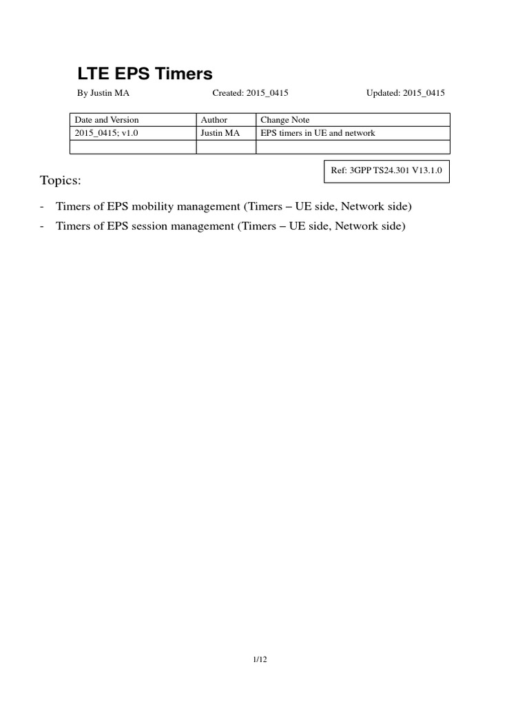 LTE EPS Timers in UE and Network | PDF | Networking Standards | Network ...