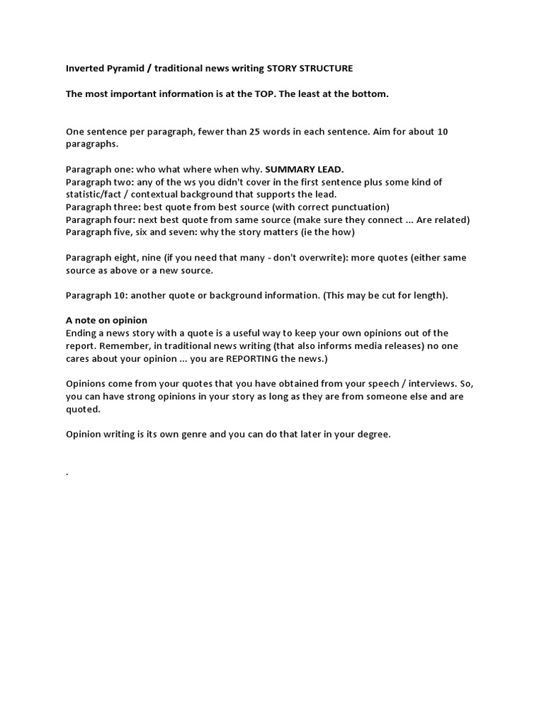 Inverted Pyramid News Writing Guide | PDF