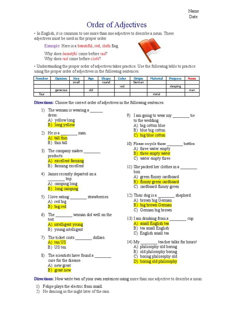 Order of Adjectives | PDF | Adjective