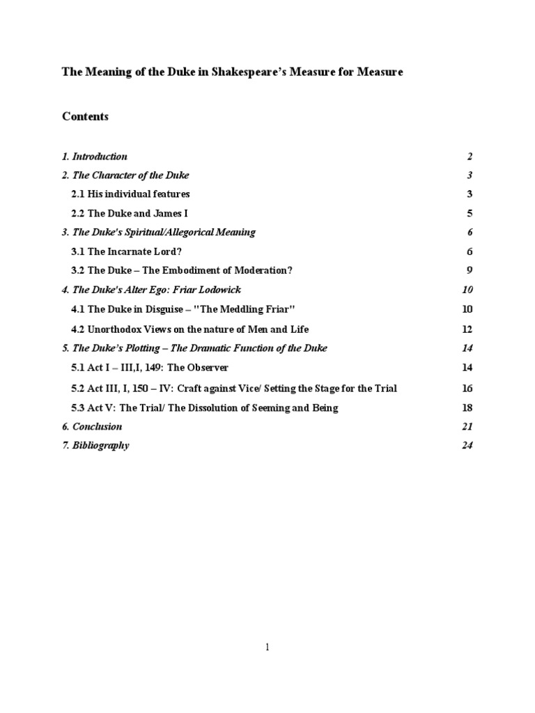 Understanding the Duke in Measure for Measure | PDF