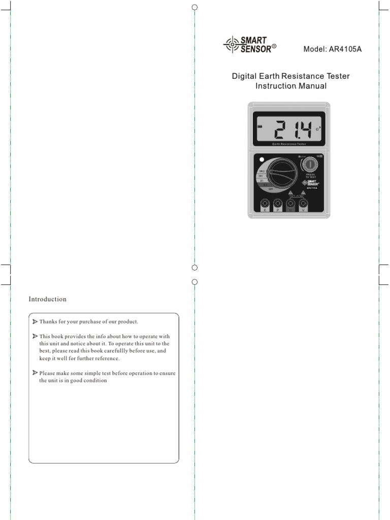 AR4105A Ground Resistance Tester Manual | PDF | Voltage | Electrical ...
