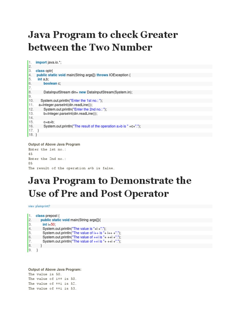 Java Program To Check Greater Between The Two Number Import Class Public Static Void Throws Int