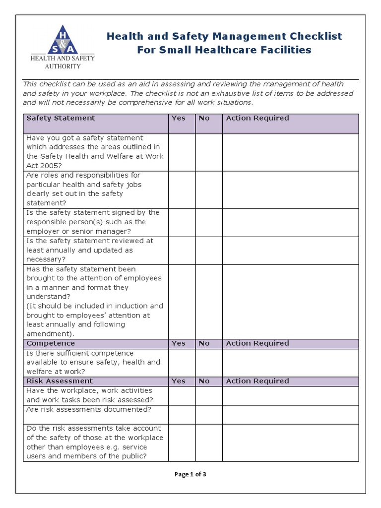 Health and Safety Checklist for Healthcare | PDF | Employment ...