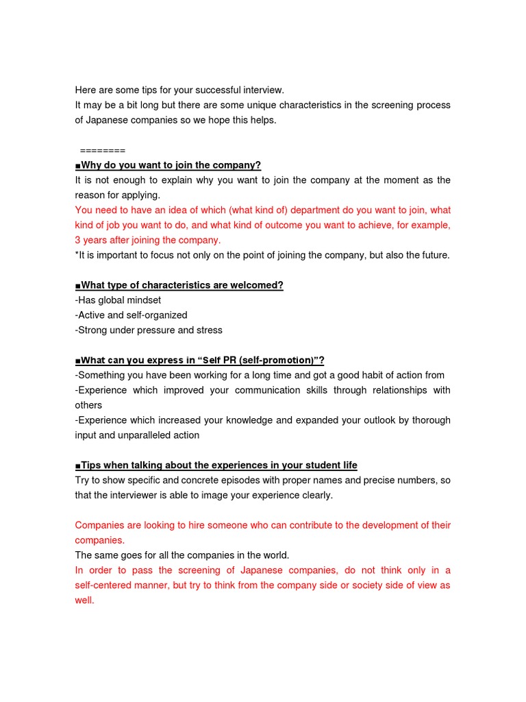 Tips For Successful Interview PDF | PDF | Reason | Japan