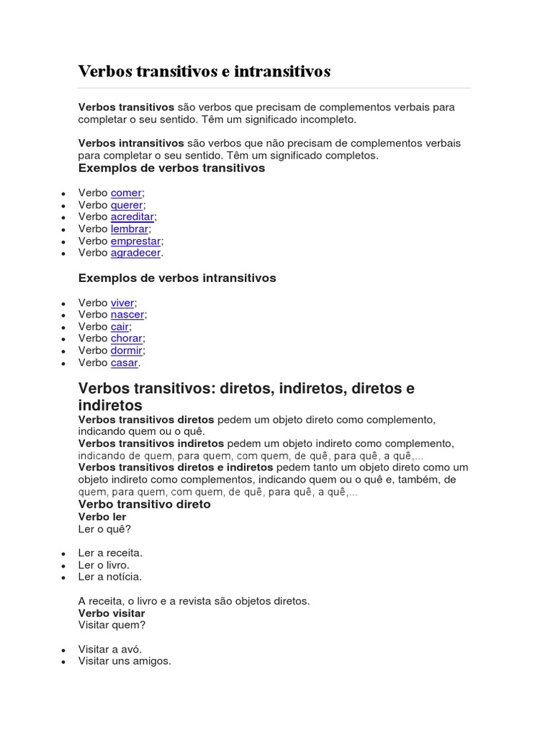 Lista De Verbos Intransitivos