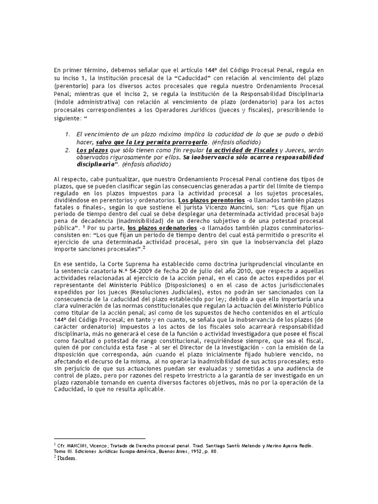 Plazo Perentorio y Ordenatorio | PDF | Ley procesal | Derecho penal