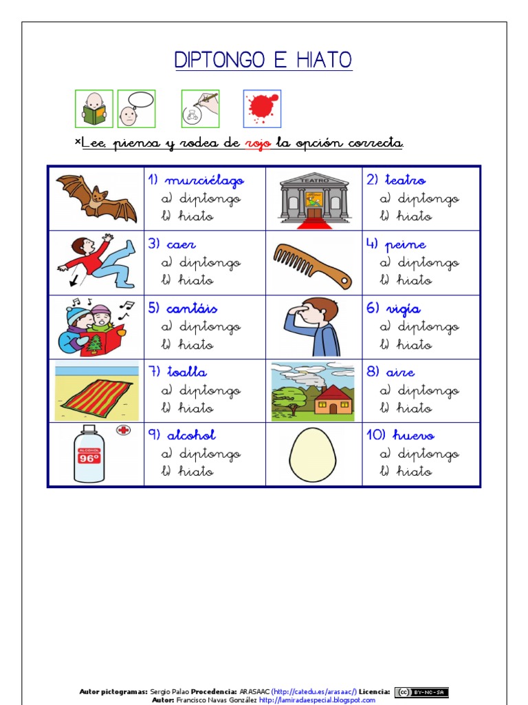 Diptongo e Hiato (Arasaac) | PDF