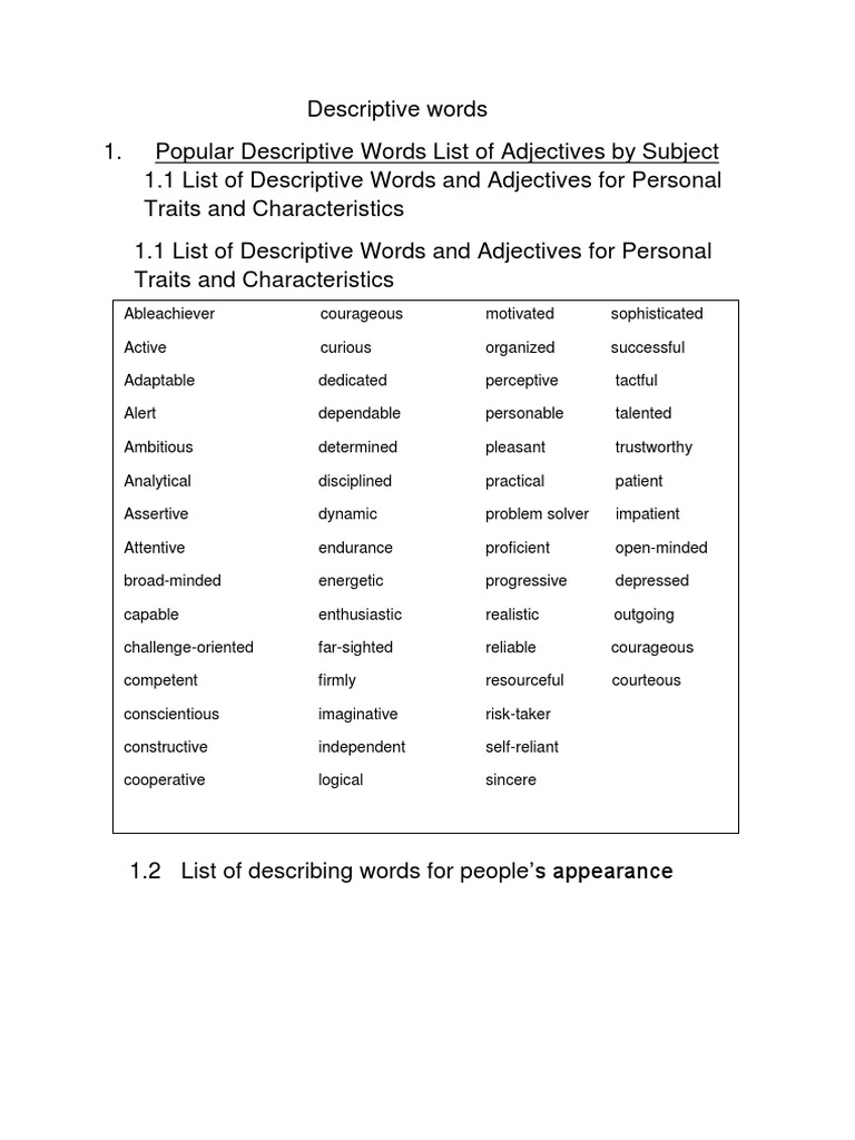 Descriptive Words | PDF | Biological Anthropology | Hair Color