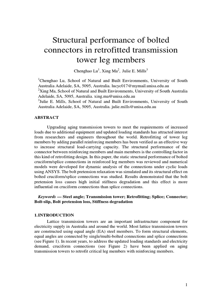 Structural Performance of Bolted Connectors in Retrofitted Transmission ...
