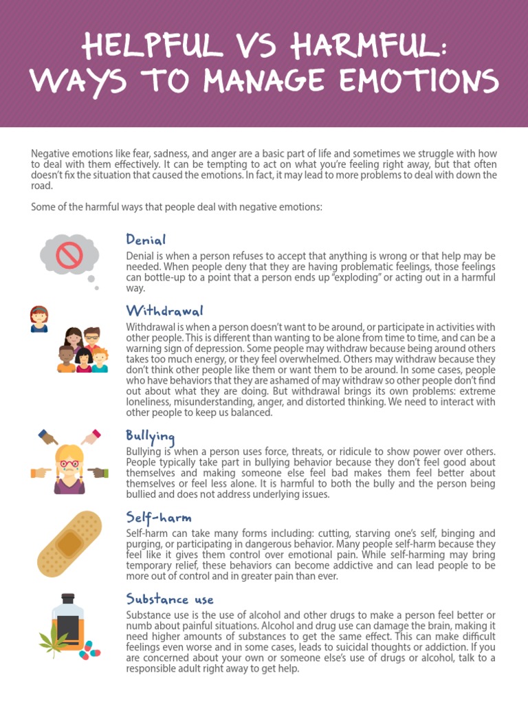 Helpful Vs Harmful - Ways To Manage Emotions PDF | PDF | Self Harm ...