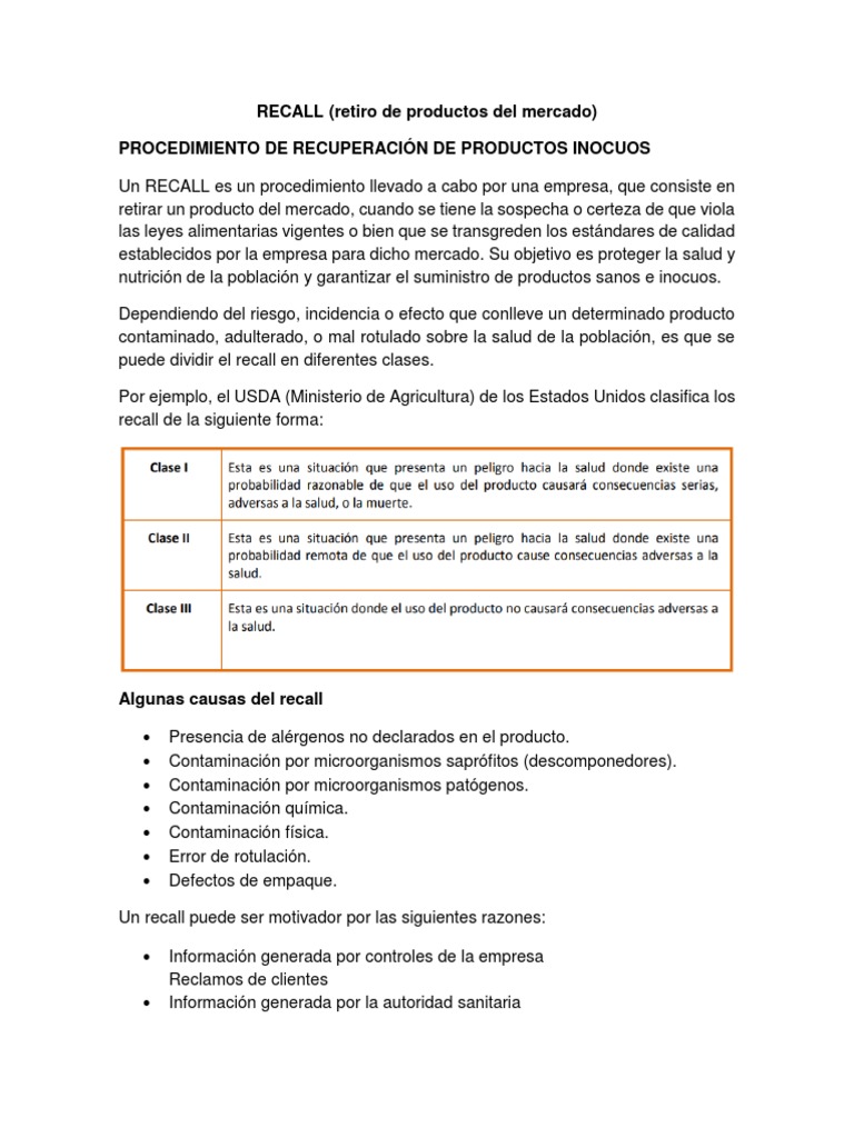 Procedimiento de Recall de Productos | PDF