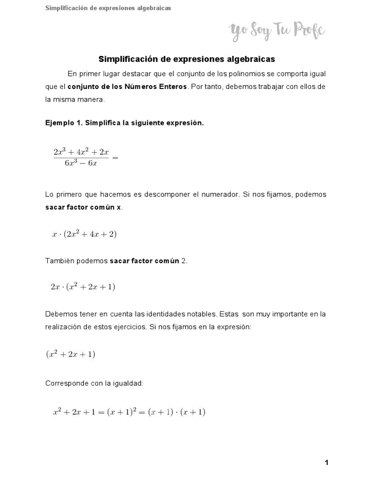 Simplificación de Expresiones Algebraicas PDF | PDF | Fórmula ...