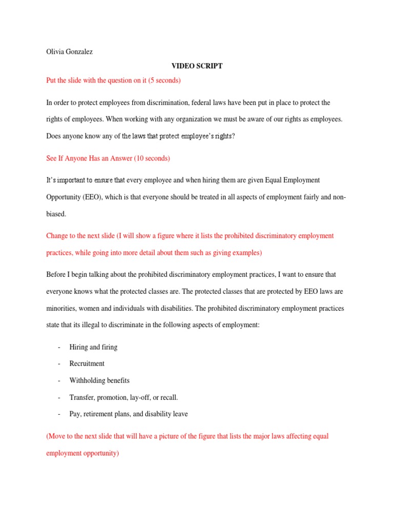 Exercise 4 Draft Video Script | PDF | Discrimination | Civil Rights Act ...