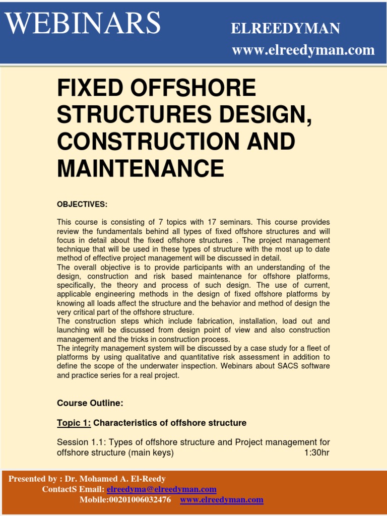 Fixed Offshore Structures Course Overview | PDF | Web Conferencing ...