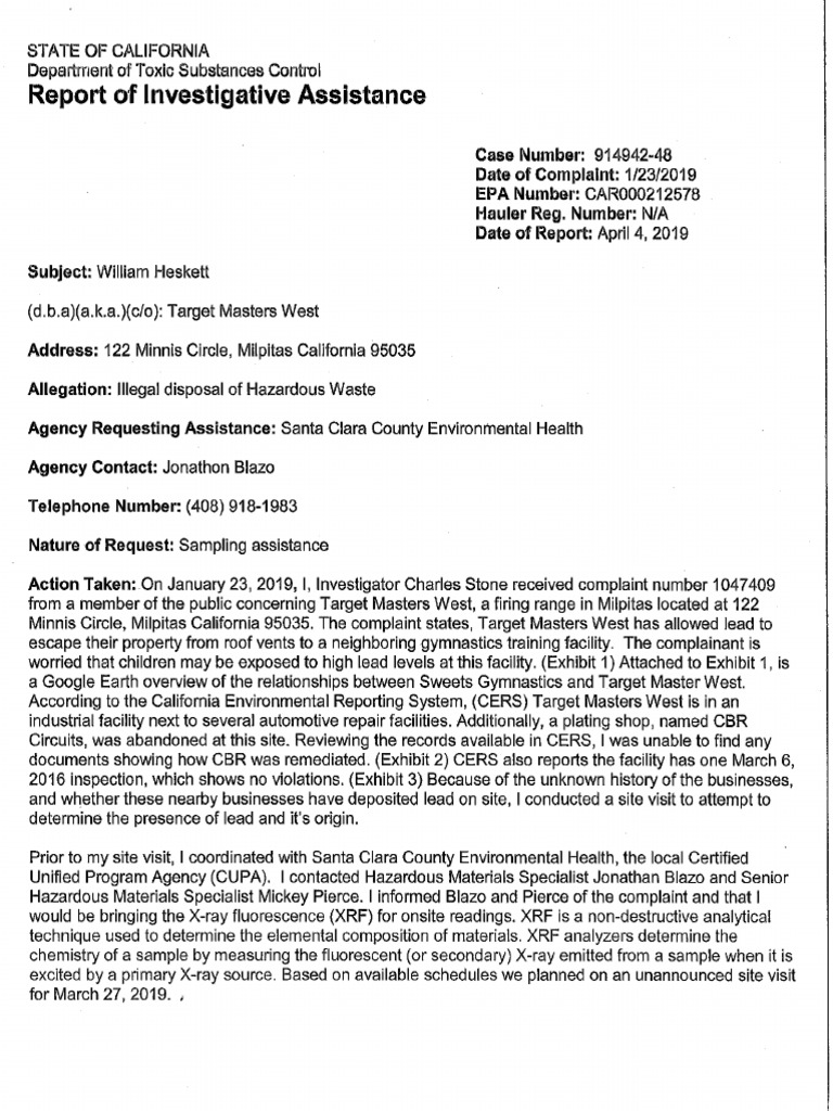 DTSC Inspection Report Target Masters West | PDF