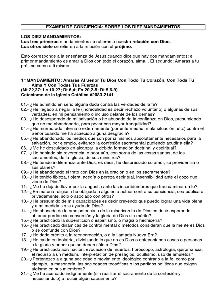Examen de conciencia - Basado en los 10 mandamientos.pdf | Iglesia Católica | Dios