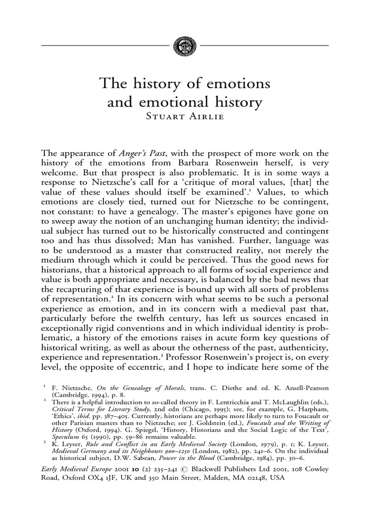 The History of Emotions and Emotional History: Stuart Airlie | PDF ...